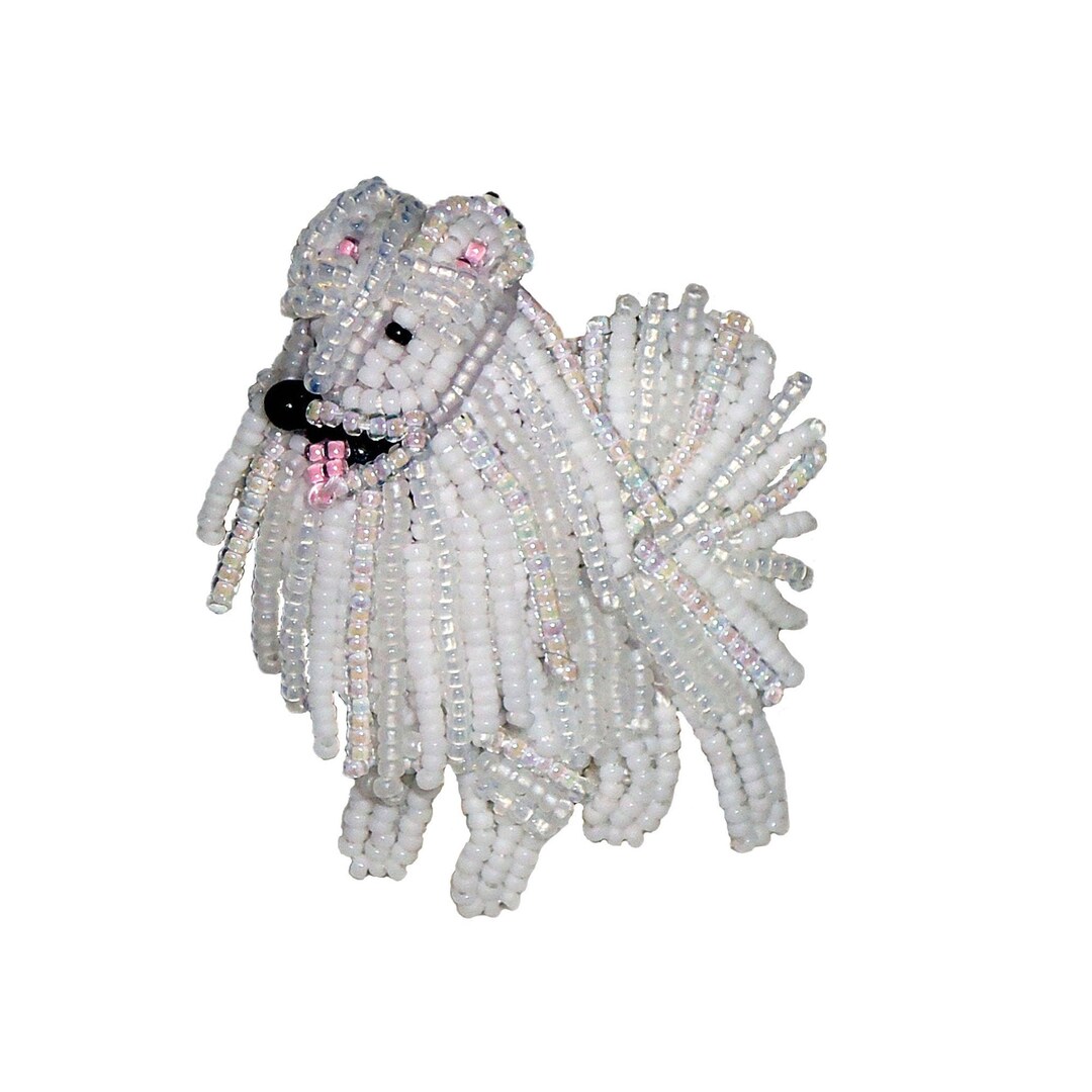 Beaded ESKIE American Eskimo Dog Pin Pendant Bead Embroidery Art ...