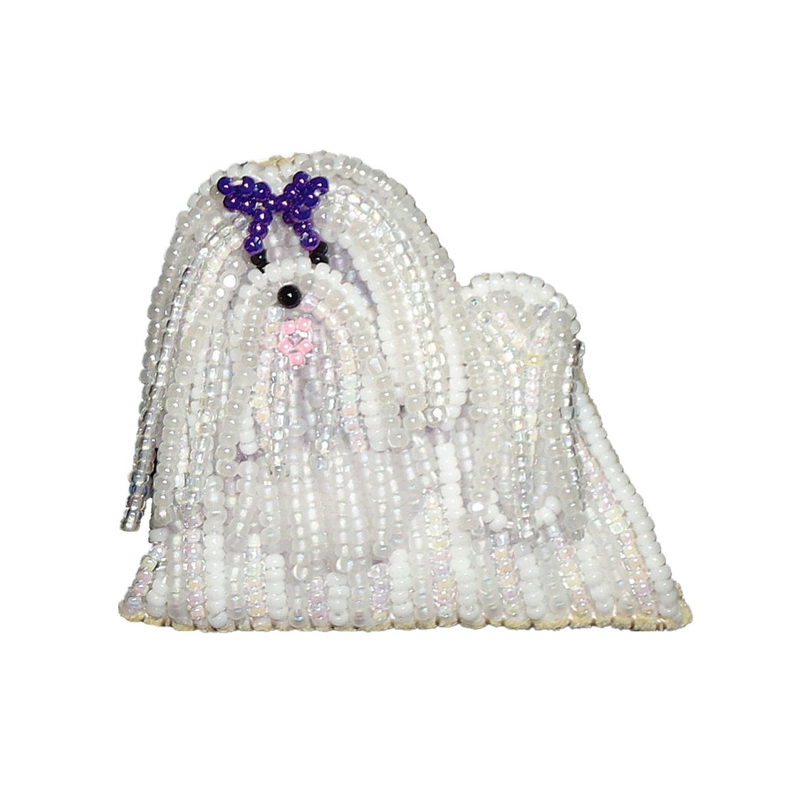 Beaded MALTESE Keepsake Dog Pin Pendant Art Brooch Bead Embroidery ...