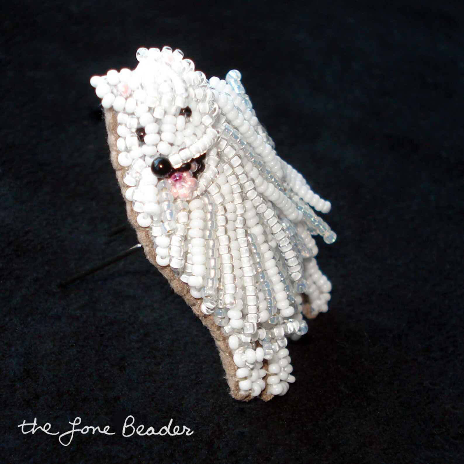 Beaded ESKIE American Eskimo Dog Pin Pendant Bead Embroidery Art ...