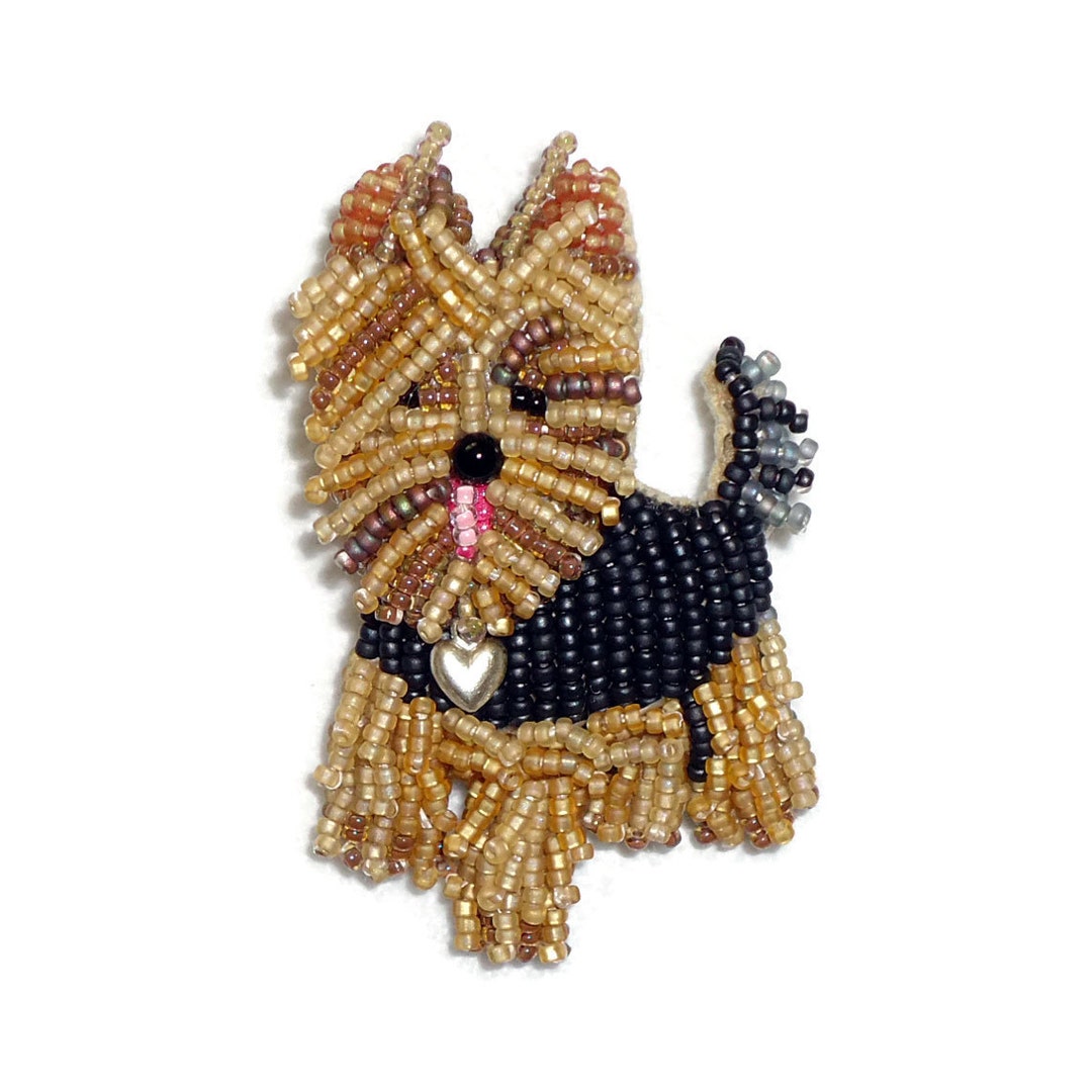 Beaded Yorkshire Terrier Pin: Handmade Yorkie Keepsake With Sterling ...