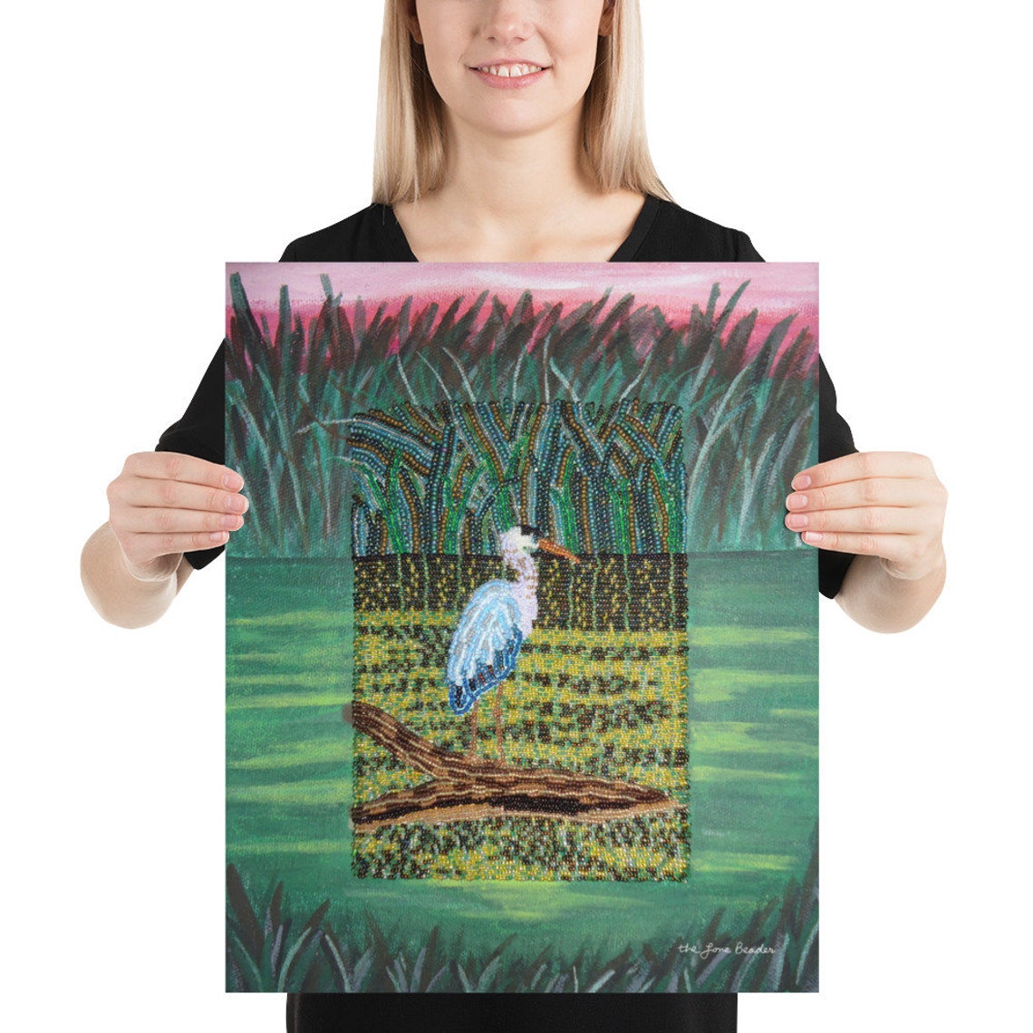 Great Blue Heron Beaded Print Bird Art Premium Photo Paper Poster MADE ...