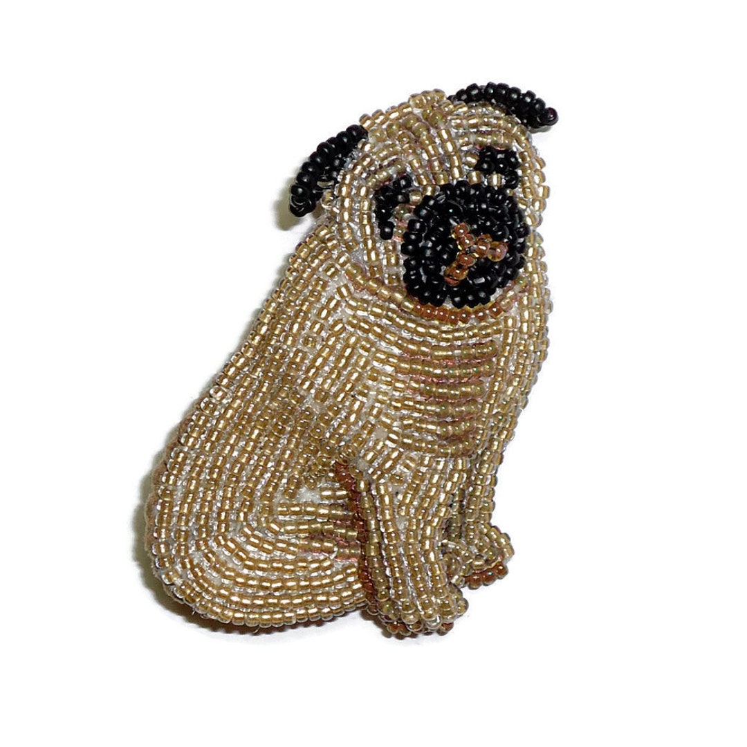 FAWN MOPS Andenken Hundenadel Anhänger Kunst Schmuck Perlenstickerei ...