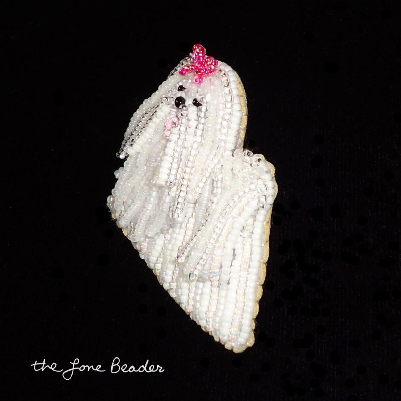 Beaded MALTESE Keepsake Dog Pin Pendant Art Brooch Bead Embroidery ...