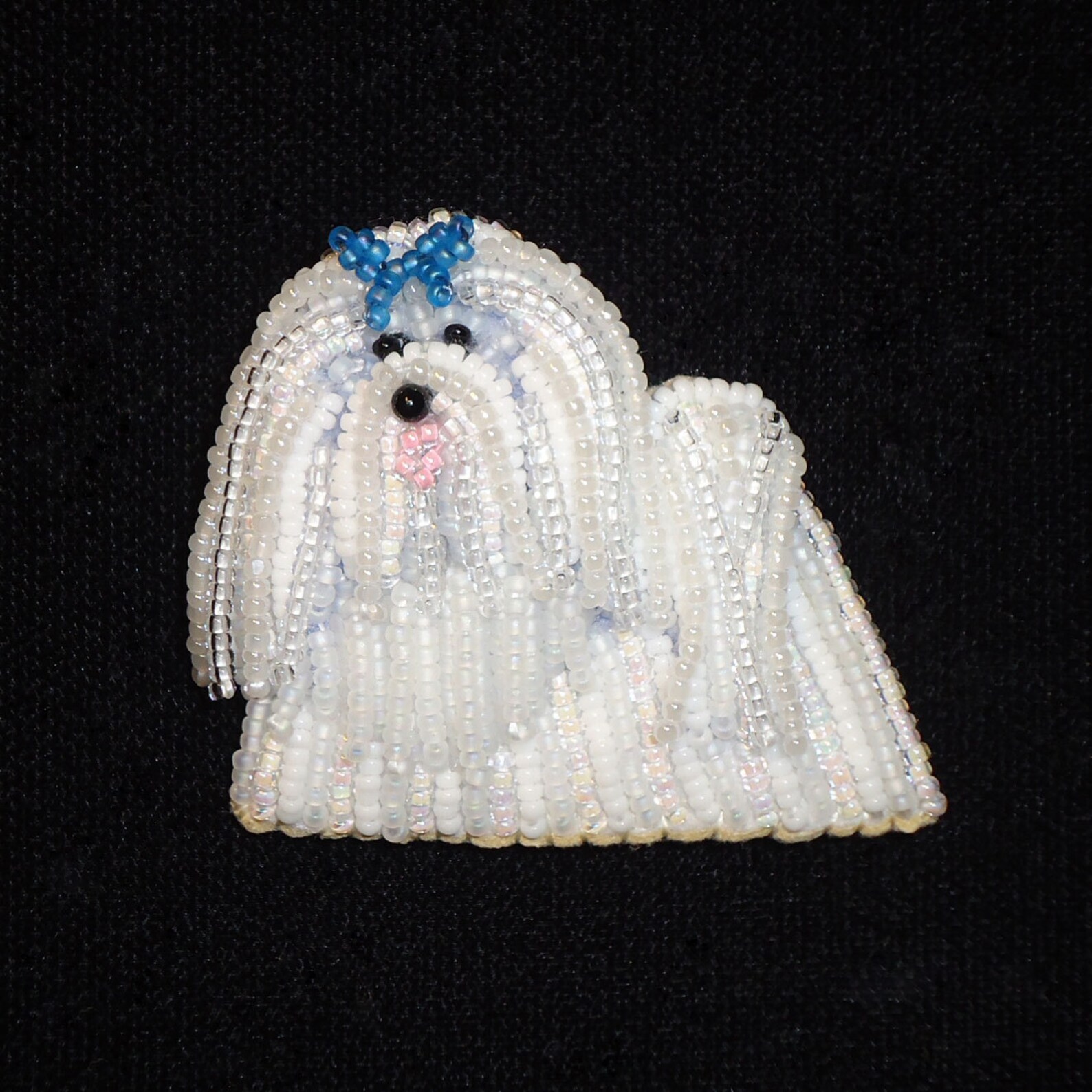 Beaded MALTESE Keepsake Dog Pin Pendant Art Brooch Bead Embroidery ...