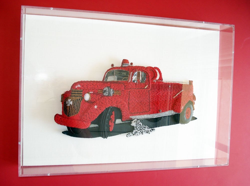 Beaded Fire Truck Wall Art: 1943 Chevy, Bead Embroidery - Etsy