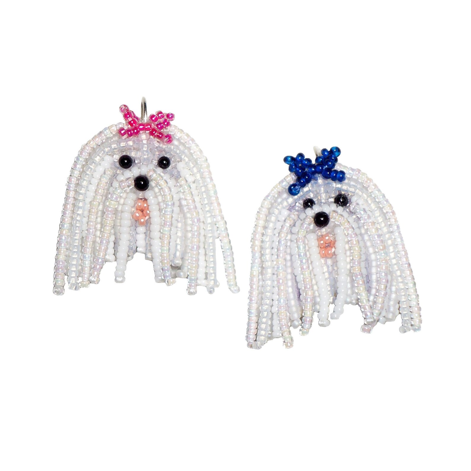 Beaded MALTESE Dangly Bead Embroidery Earrings - Sterling Silver Dog ...