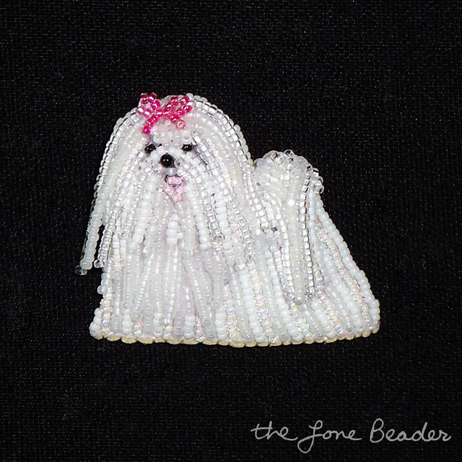 Beaded MALTESE Keepsake Dog Pin Pendant Art Brooch Bead Embroidery ...