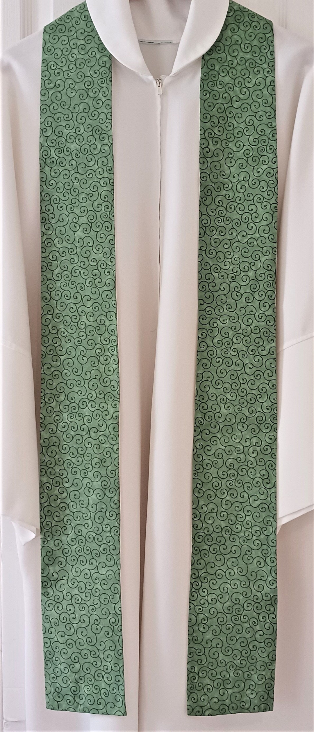 Priest Clergy Stole in Green Cotton Print, Free Shipping, See Length in ...