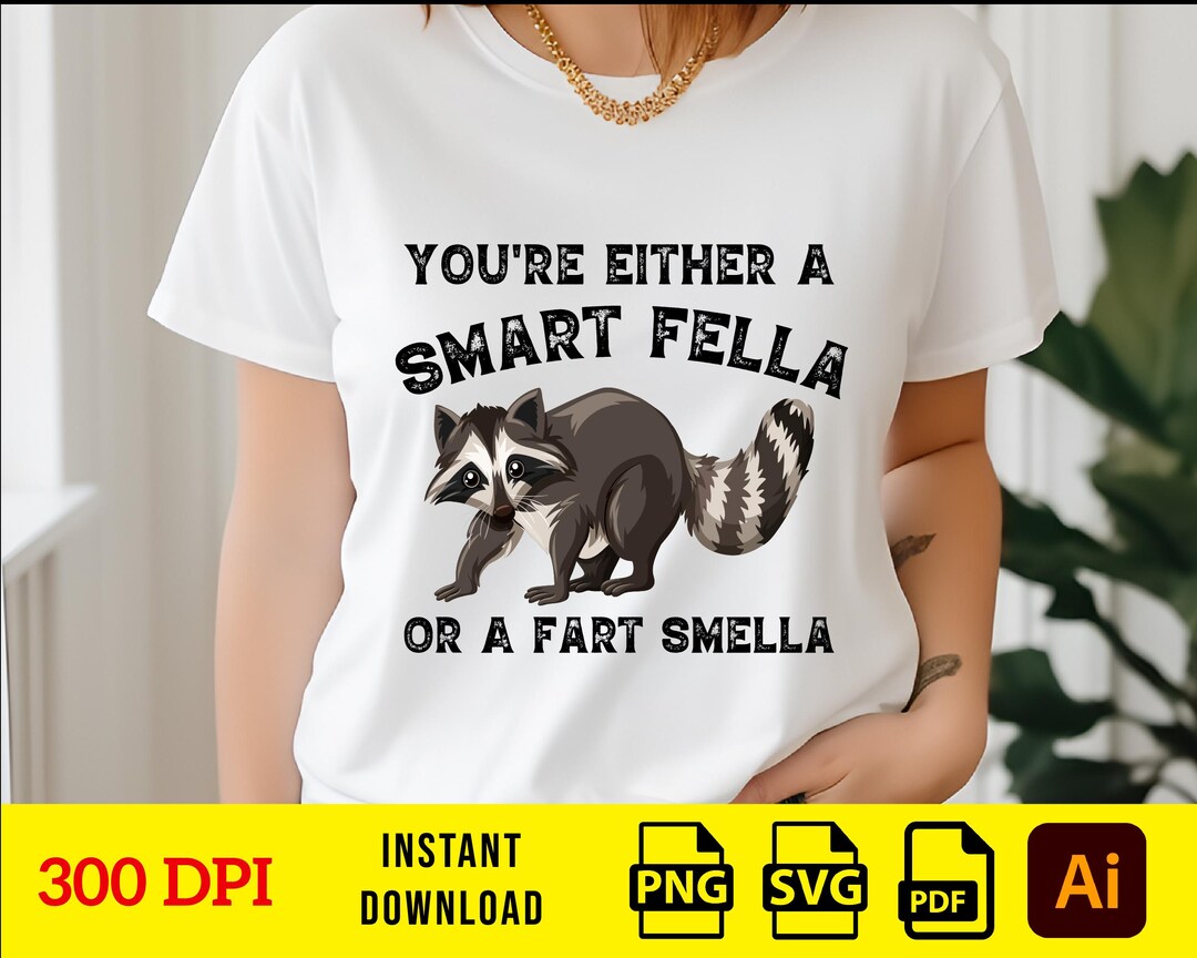 You're Either A Smart Fella or A Fart Smella SVG PNG, Funny Raccoon Design, Retro Cartoon ...
