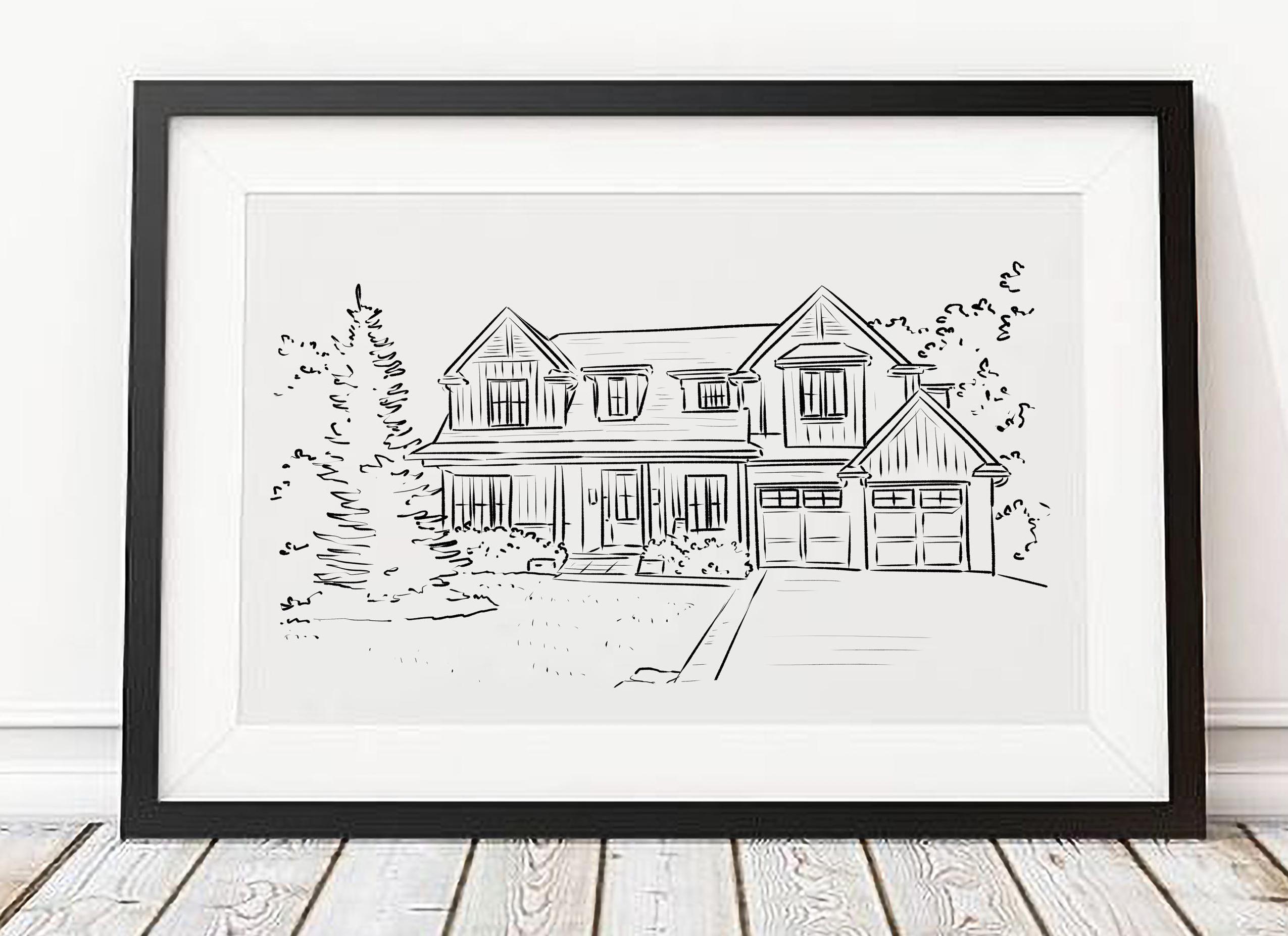 Line Drawing of Your House, House Sketch, Personalized House Portrait ...