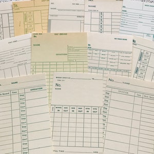 12 Time Cards Assortment Vintage Office Cards Junk Journal Pack ...