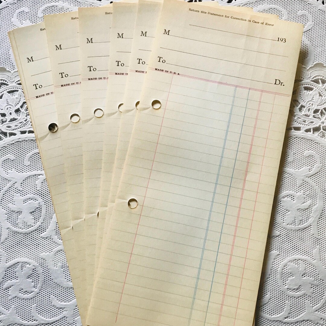 12 Vintage 1930s Invoice Ledger Statement Pages Papers Junk Journal ...