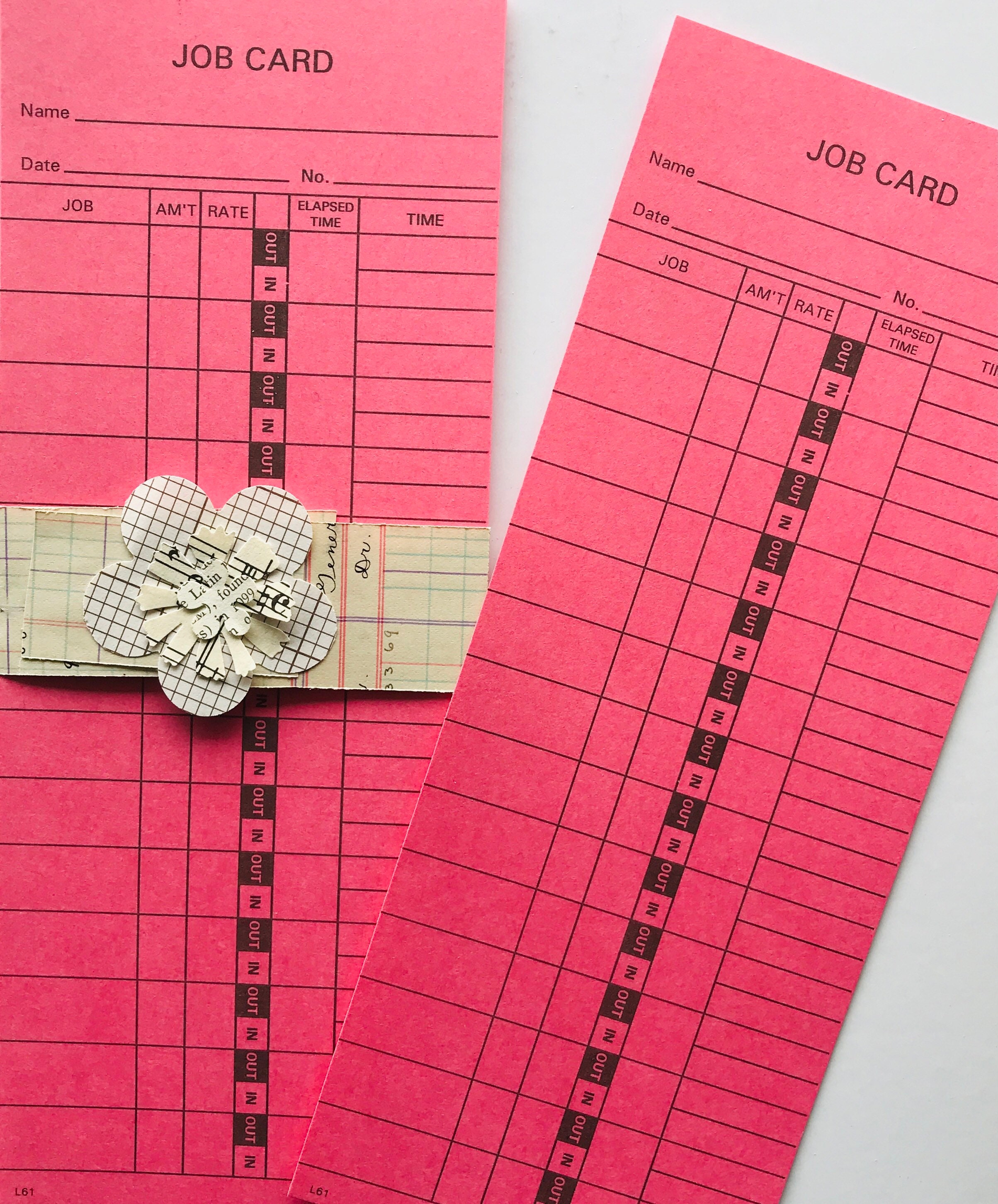Pink Time Cards. 30 Vintage Office Cards. Smash Book Starter. - Etsy