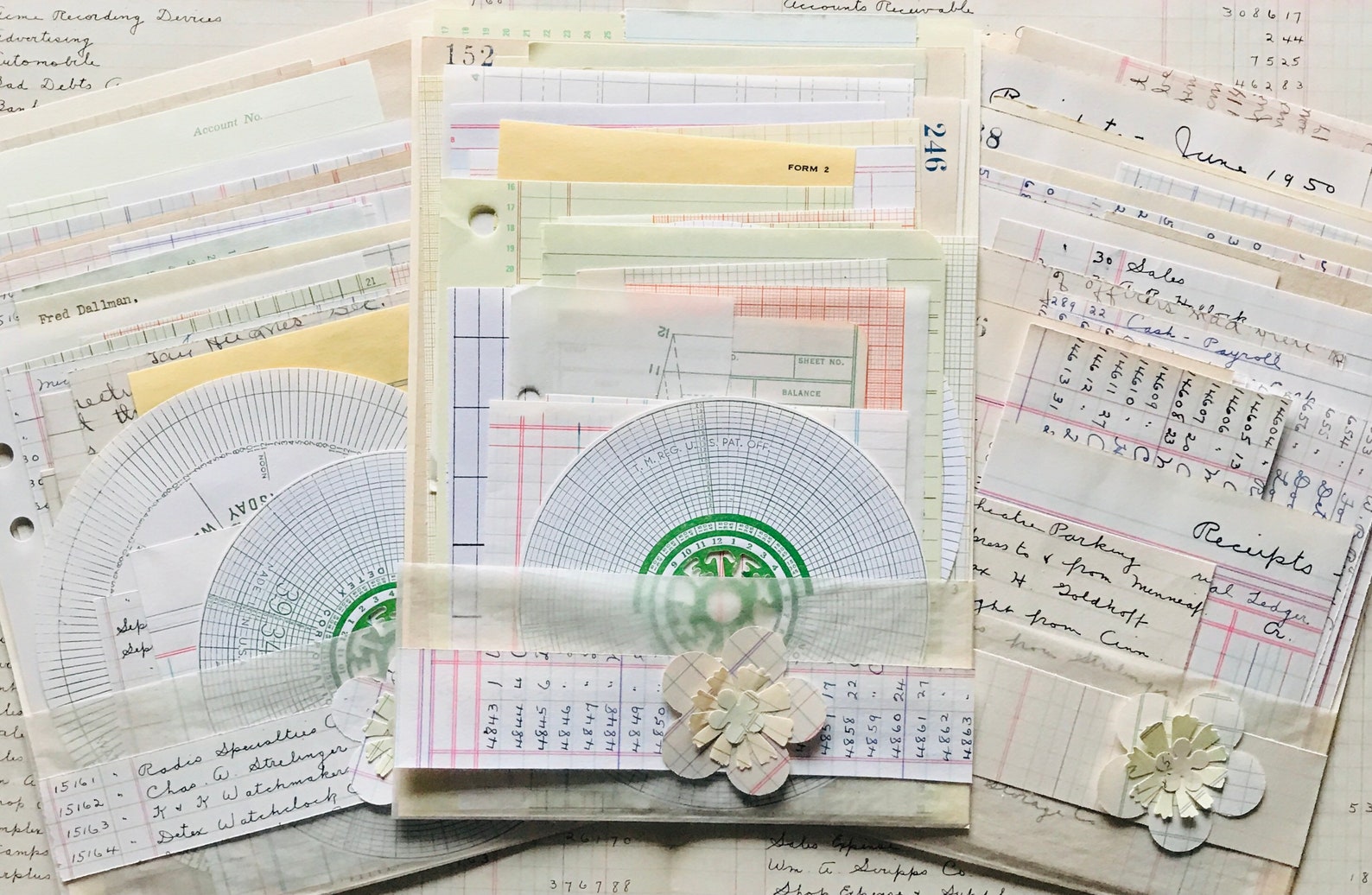 Vintage Ledger Graph Office Paper Scrap Pack Junk Journal Ephemera Kit ...