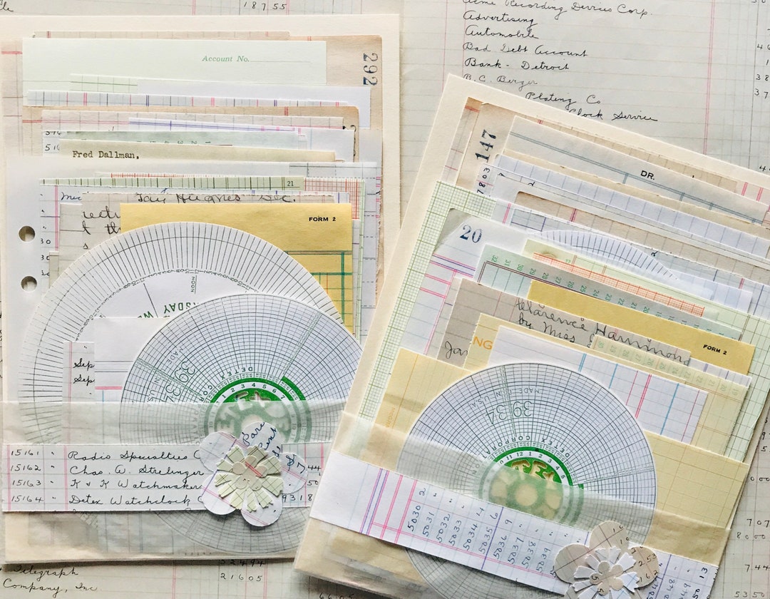 Vintage Ledger Graph Office Paper Scrap Pack Junk Journal Ephemera Kit ...