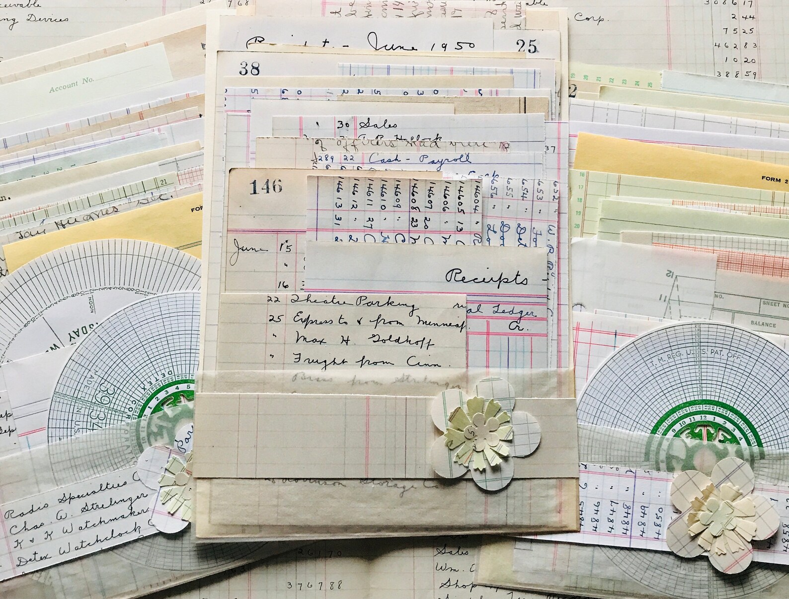 Vintage Ledger Graph Office Paper Scrap Pack Junk Journal Ephemera Kit ...