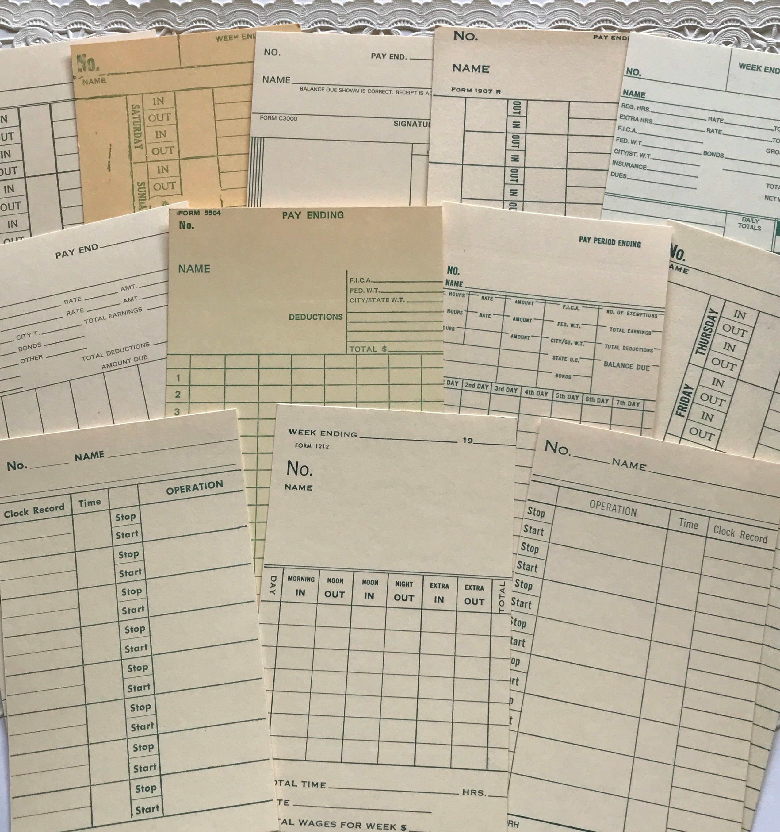 12 Time Cards Assortment Vintage Office Cards Junk Journal - Etsy