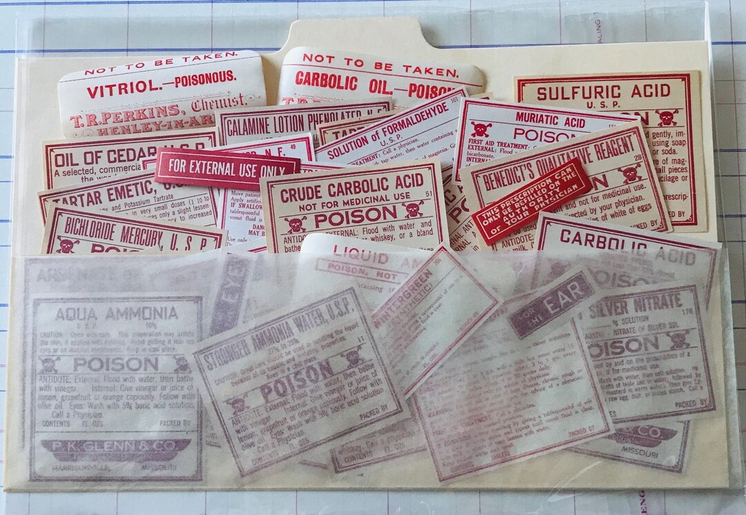Vintage Poison Labels 30+ Apothecary Potions Medicine Red Gummed Labels ...