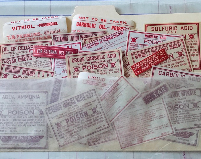 Vintage Poison Labels 30+ Apothecary Potions Medicine Red Gummed Labels ...