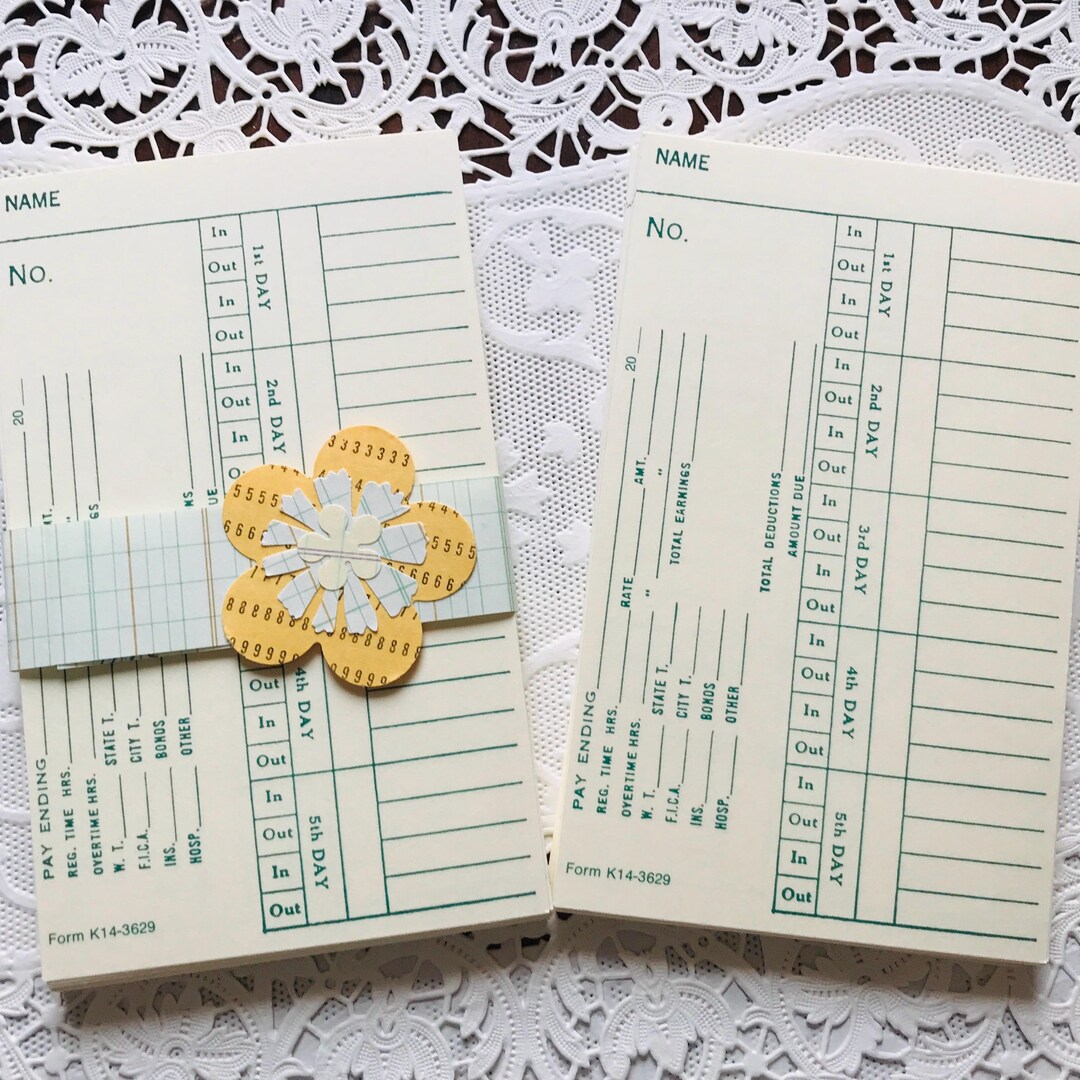 25 Time Cards Pack Vintage Office Ephemera for Junk Journal Scrapbook ...
