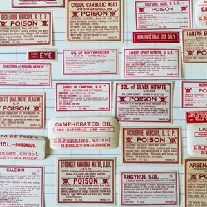 Vintage Poison Labels 30 Apothecary Potions Medicine Red Gummed Labels ...