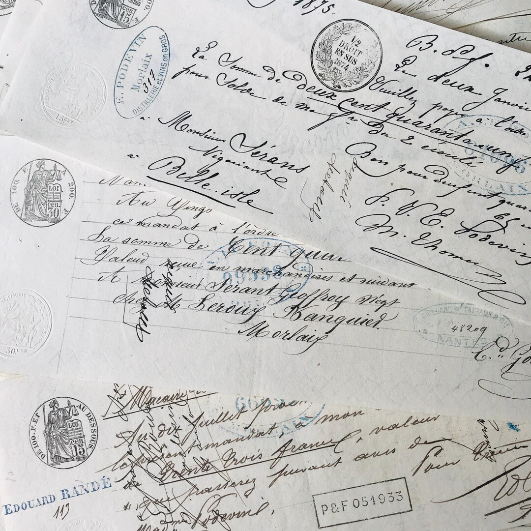 Eight Antique French Promissory Notes Vintage Paper Receipts Lot ...