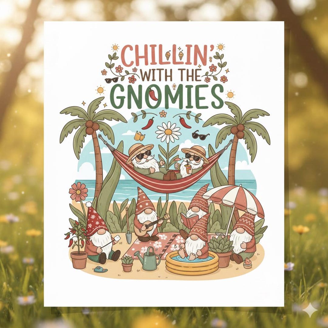 Summer Gnomes Chillin, Beach Gnome Print, Tropical Vacation Fun ...