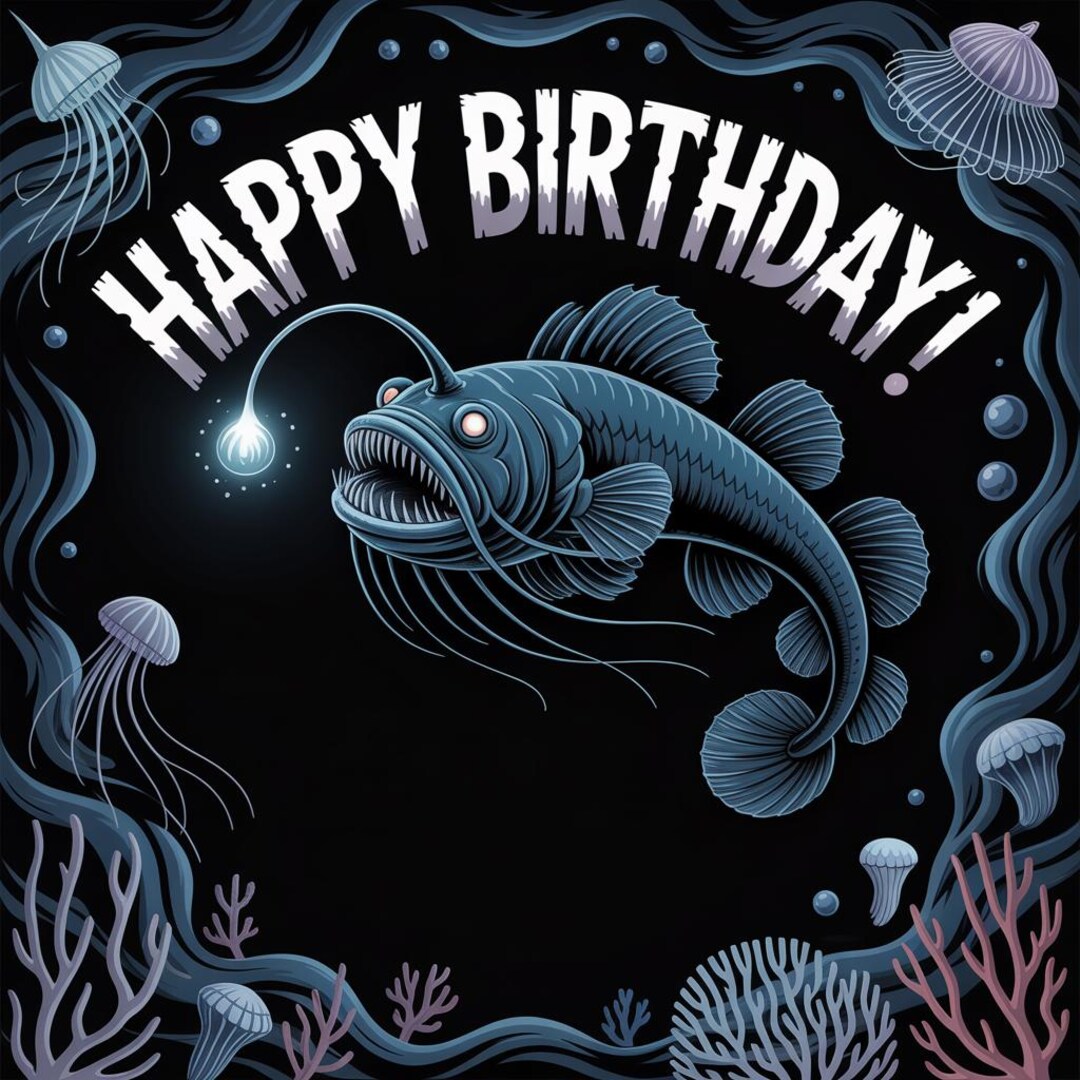 Happy Birthday Lanternfish Anglerfish Print: Ocean Life Party Banner ...