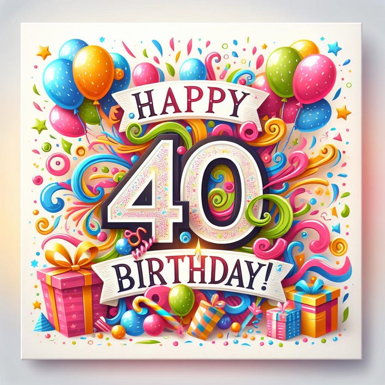 Happy 40th Birthday Banner Sign Decoration Card - Colorful Balloons ...