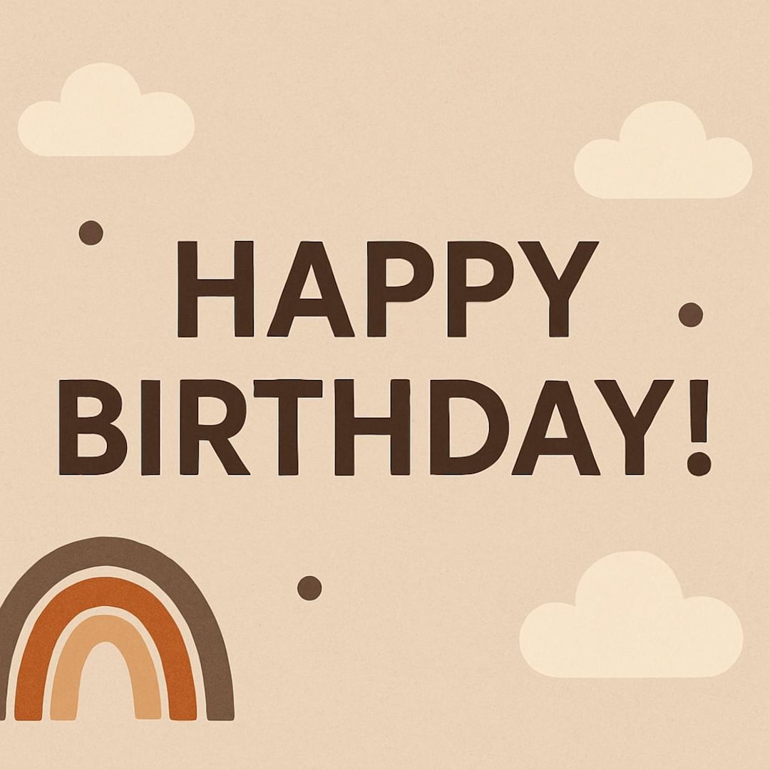 Boho Rainbow Birthday Card Printable, Earth Tone, Minimalist Art ...