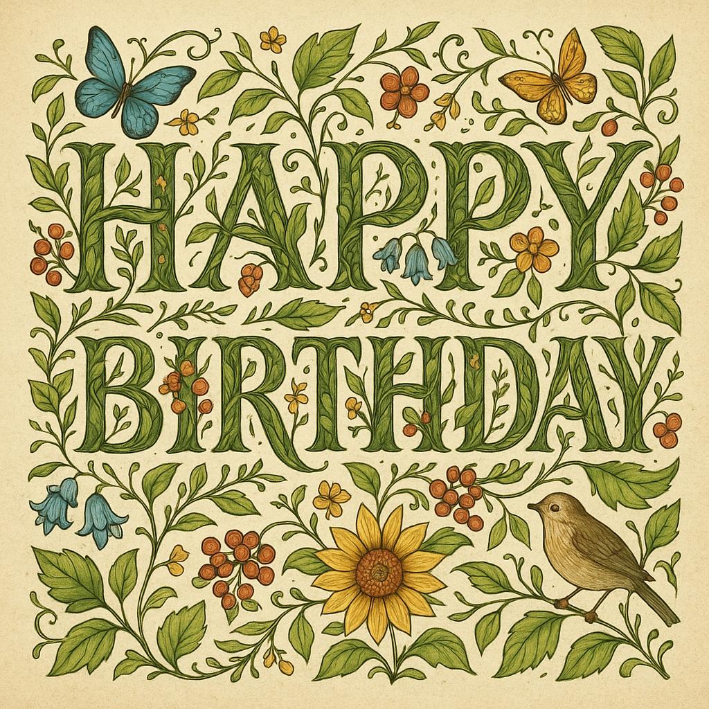 Vintage Botanical Happy Birthday Digital Print, Floral Lettering Wall ...