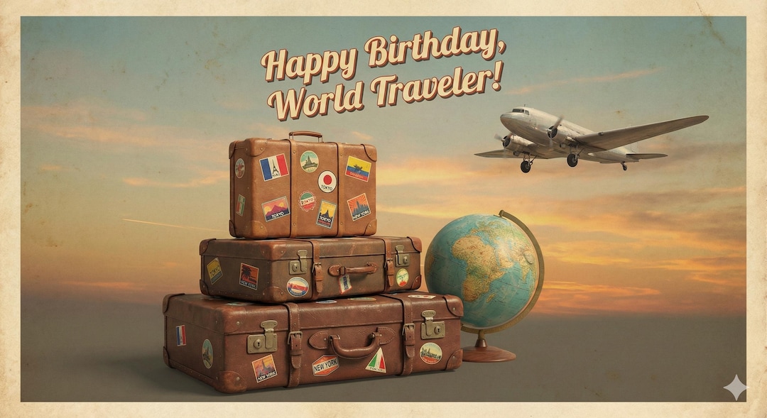 Retro Airplane Birthday Card, World Traveler Art (digital Download) - Etsy