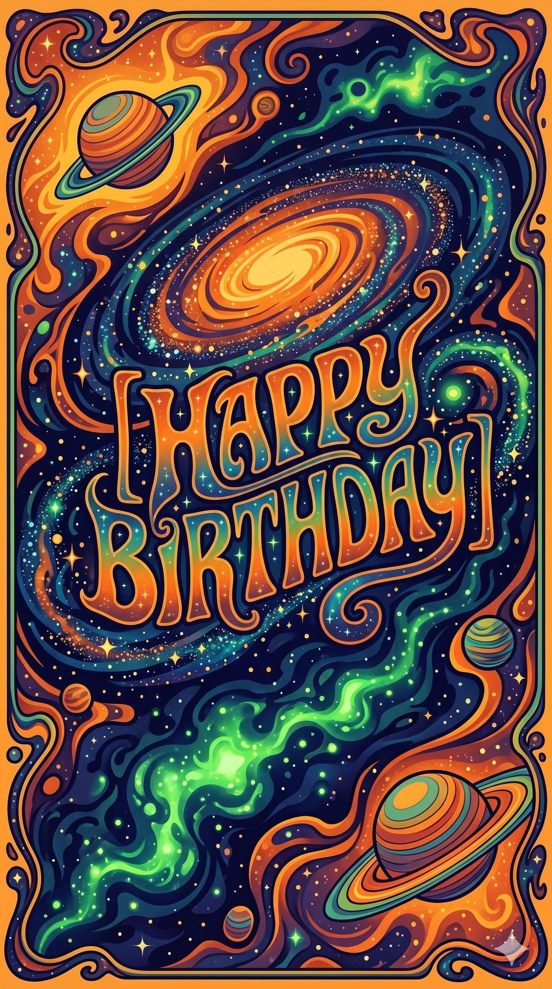 Retro 70s Cosmic Galaxy Birthday Ecard, Animated Space Video (digital ...
