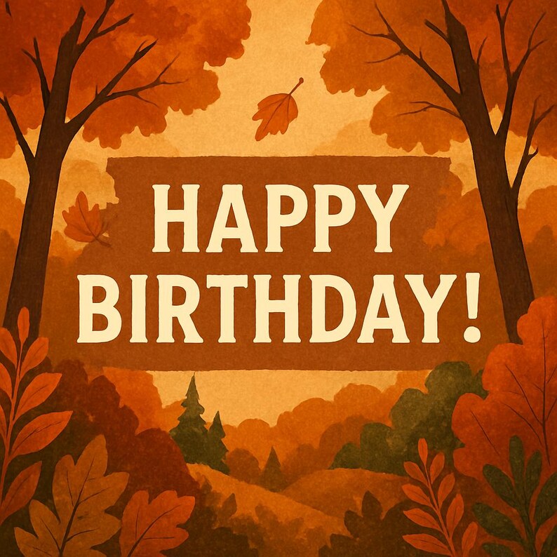 Happy Birthday Fall Foliage Sign: Autumn Leaves, Pumpkins (digital ...
