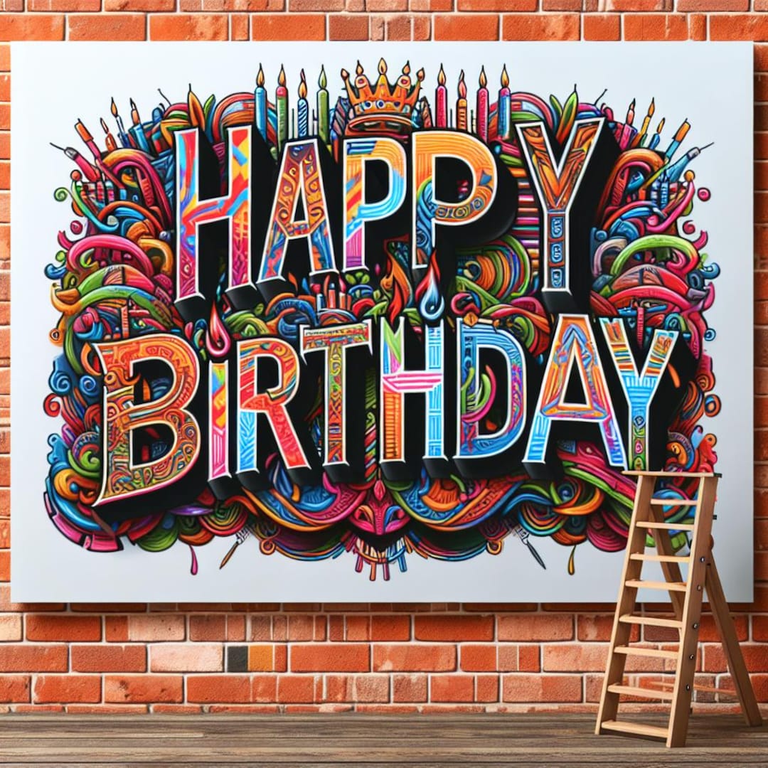 Happy Birthday Graffiti Art Print: Colorful Party Decor (digital ...