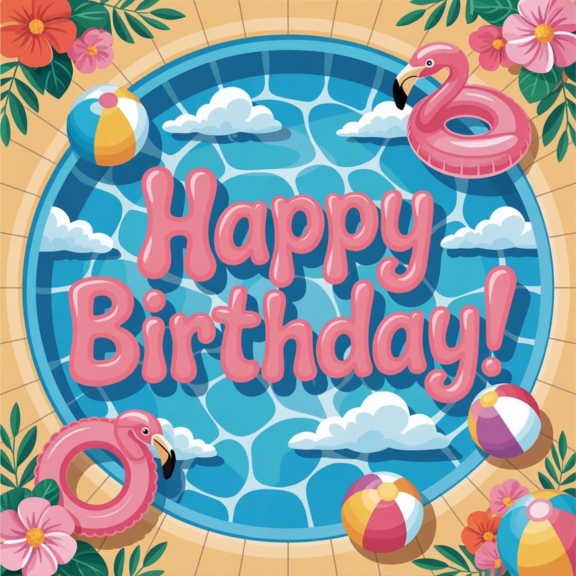 Pink Pool Party "happy Birthday" Print: Summer Wall Art (digital ...