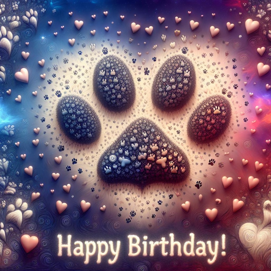 Happy Birthday Paw Print Card Colorful Pet Lover Digital Download ...