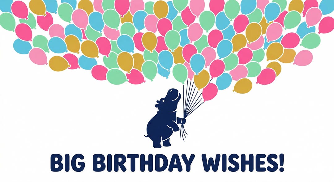 Big Birthday Wishes Card Print | Hippo Balloon Printable Decor (digital ...