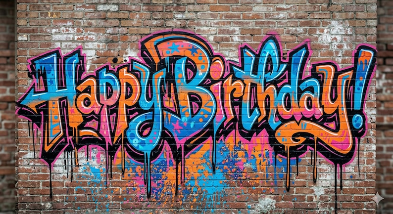Graffiti Birthday Card Print | Blue Orange Street Art Printable Party ...