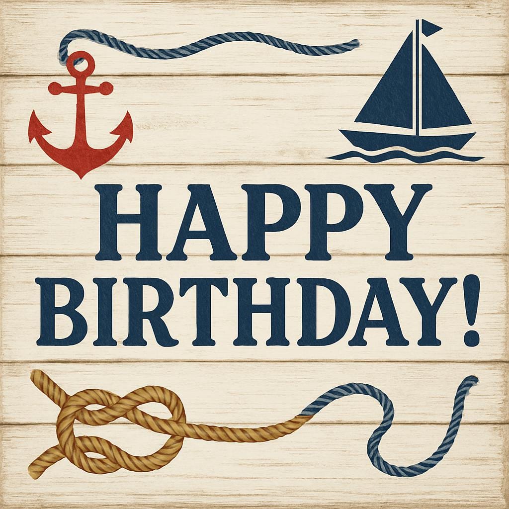 Nautical Birthday Card: Seaside Anchor & Sailboat Design (digital ...