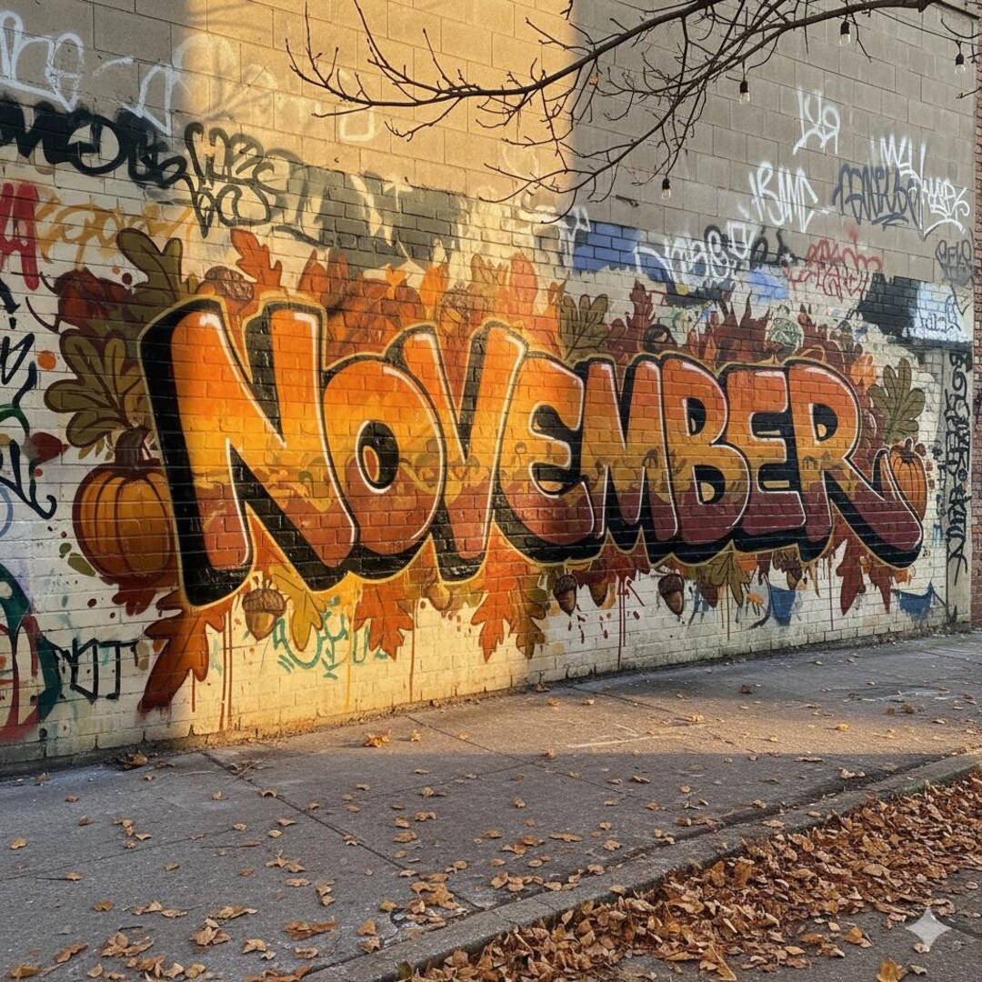 November Graffiti Art Print, Urban Fall Decor (instant Download) - Etsy