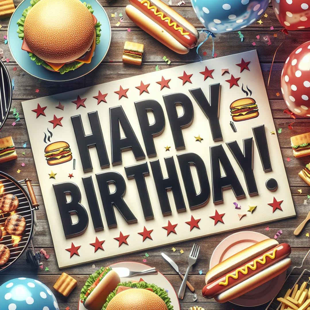 BBQ Happy Birthday Digital Art Print - Burgers, Hot Dogs, Grill Design ...
