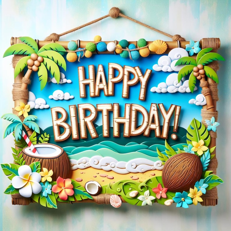 Tropical Happy Birthday Banner: Beach Party Decor (digital Download) - Etsy