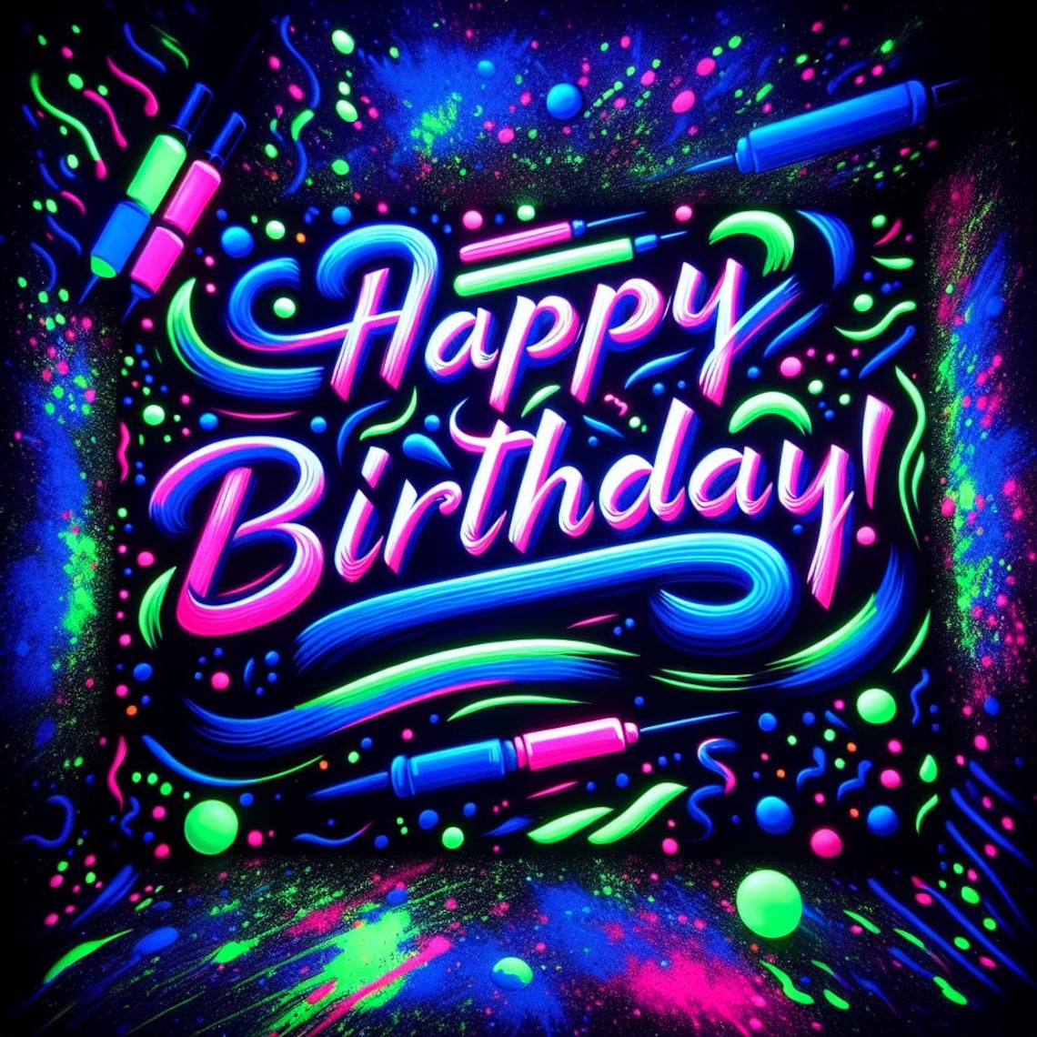 Neon Happy Birthday Blacklight Art Print: Glow Party Decor ...