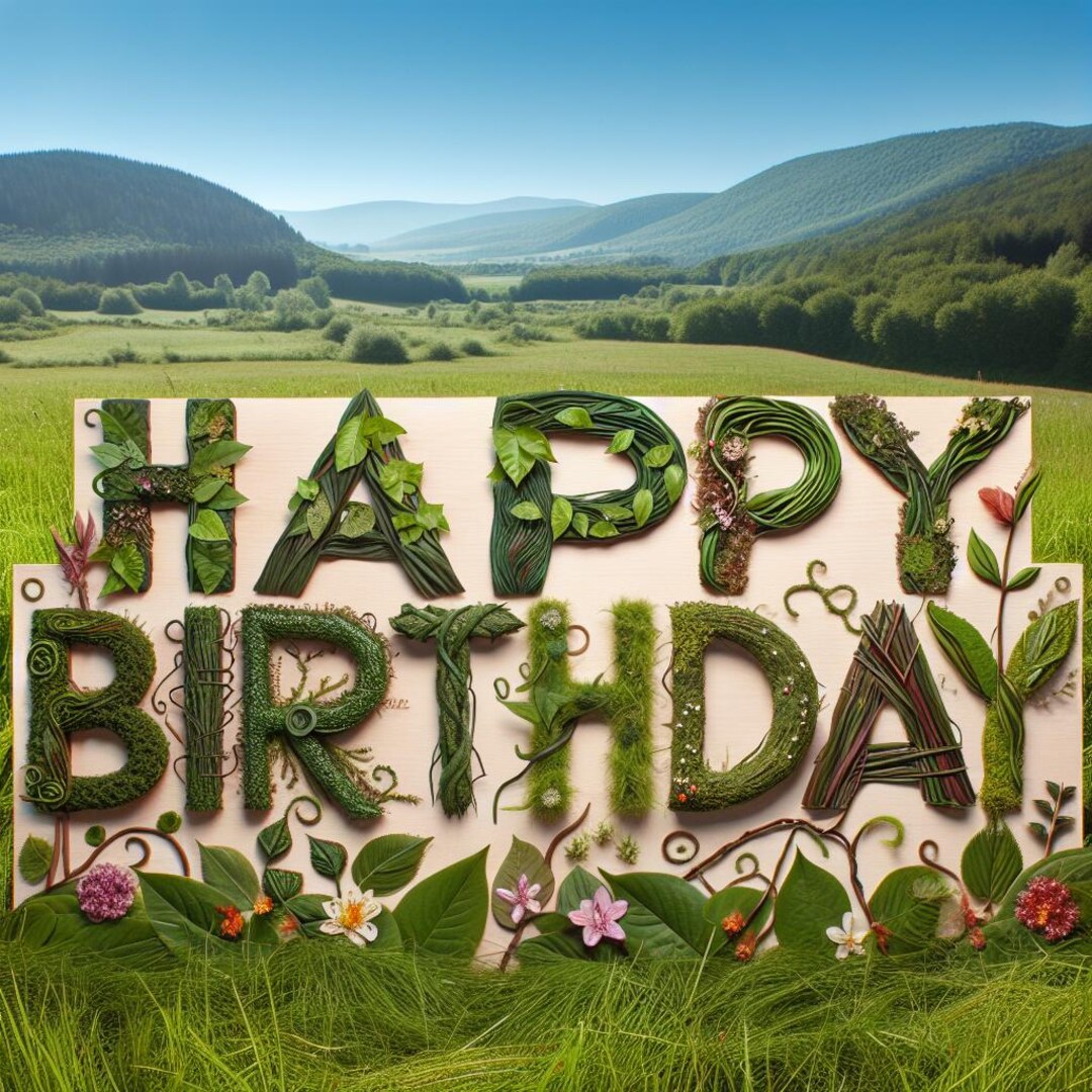 Botanical Happy Birthday Digital Print - Greenery Leaves Floral ...