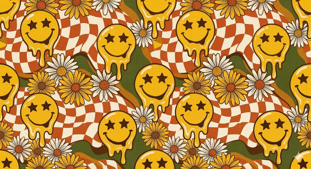 Trippy Melting Smiley Face Digital Print – Retro Picnic Ecard (digital ...