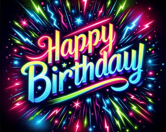 Neon Happy Birthday Blacklight Art: Fluorescent Glow Party Decor ...