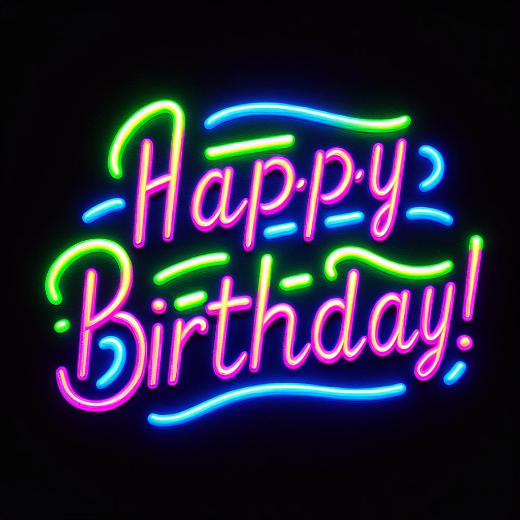 Neon Happy Birthday Blacklight Print: Vibrant Fluorescent Party Decor ...
