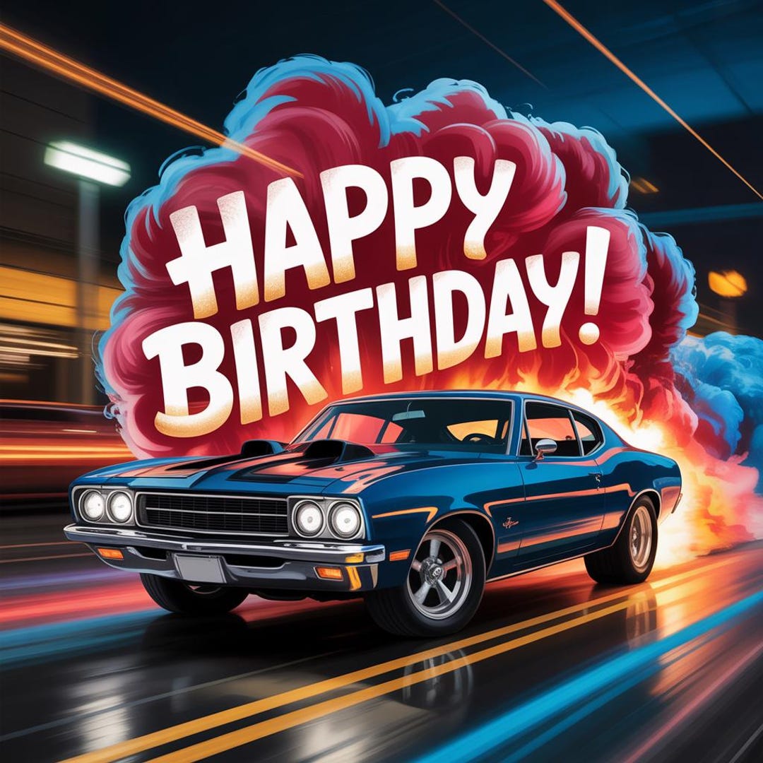 Blue Muscle Car Birthday Print: Classic Auto Art (digital Download - Etsy