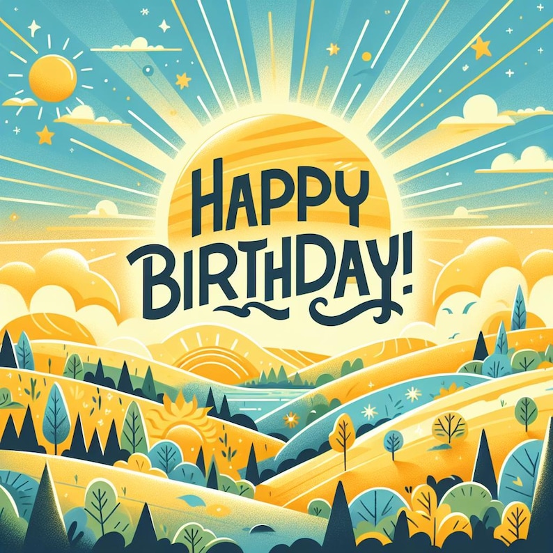 Sunny Landscape Happy Birthday Art Print: Nature Scene (digital ...
